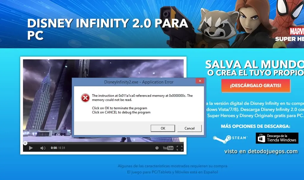 [Solución] Disney Infinity 2.0 PC con Windows 8.1 No Carga, Sale Error
